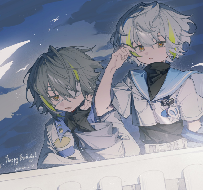 Safebooru - 18trip 2boys 520510llllll black shirt blonde hair brown ...