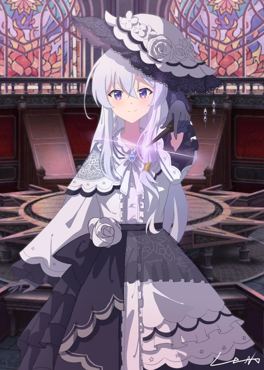 Safebooru - 1girl absurdres black gloves blue eyes brooch capelet ...