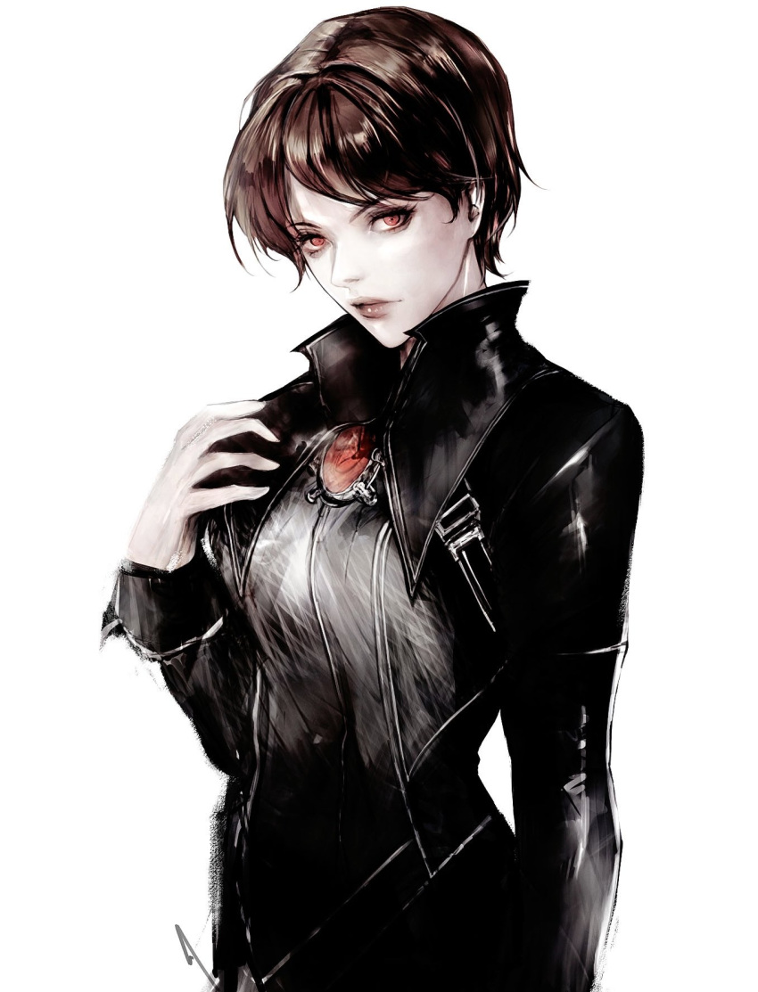 Safebooru - 1girl black coat brown hair closed mouth coat commentary ...
