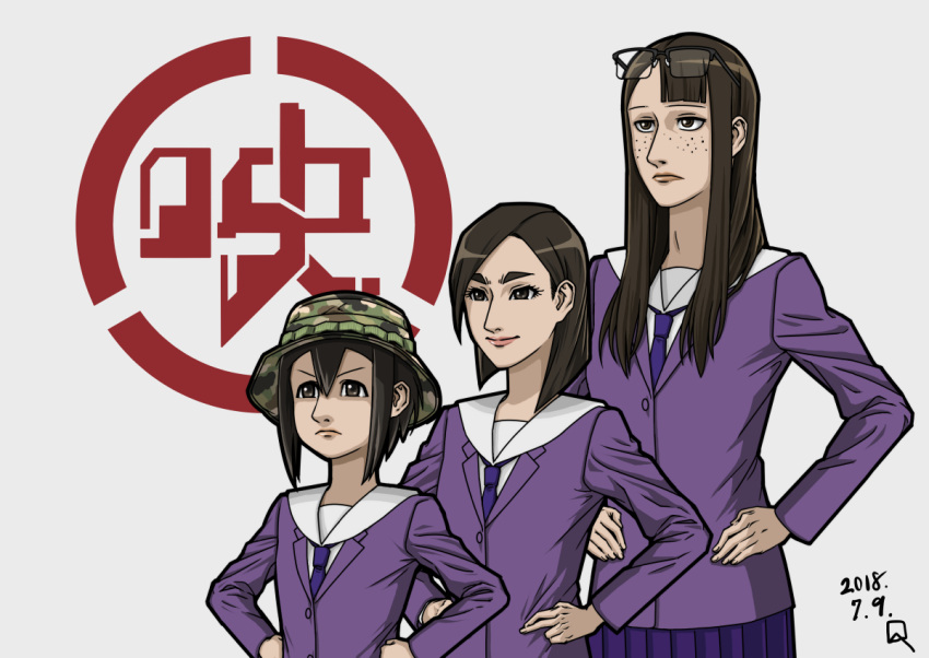 Safebooru - 3girls asakusa midori asymmetrical bangs bangs blazer brown eyes brown hair ...
