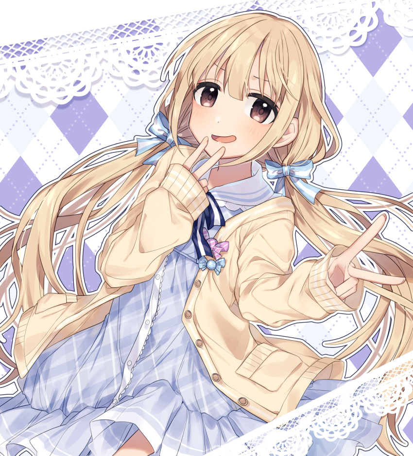 Safebooru - 1girl bangs blonde hair blue dress blue ribbon blush brown eyes commentary request ...