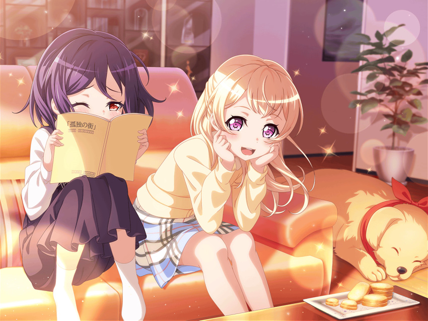 Safebooru - bang dream! blonde hair blush long hair shirasagi chisato shirt smile violet eyes ...