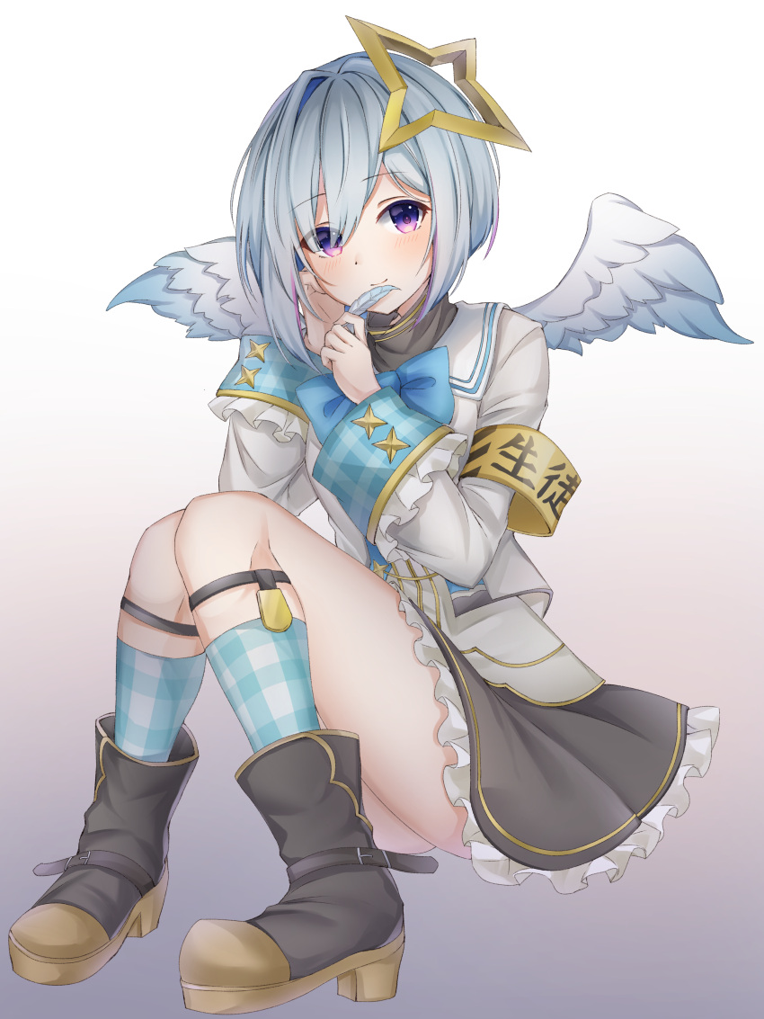 Safebooru - 1girl absurdres amane kanata angel wings armband blush boots feathers full body hair ...