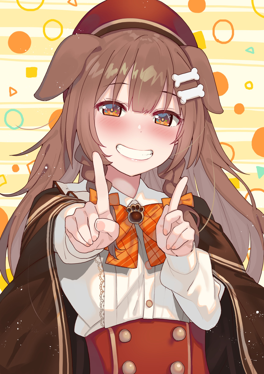 Safebooru - 1girl absurdres animal ears bangs beret blush bone hair ornament bow bowtie brooch ...