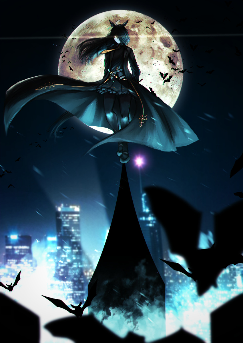 Safebooru - 1girl absurdres bat (animal) black coat black hair black ...