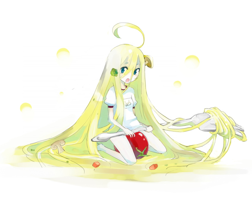 Safebooru - blonde hair blue eyes food food as clothes fork gym uniform ...