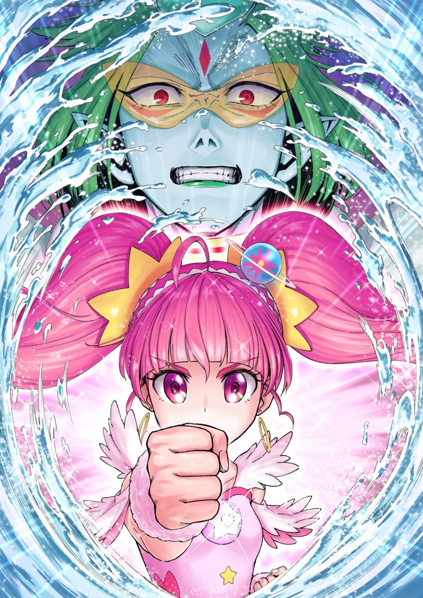 Safebooru - 1boy 1girl ahoge angry aura bangs blue skin blunt bangs ...