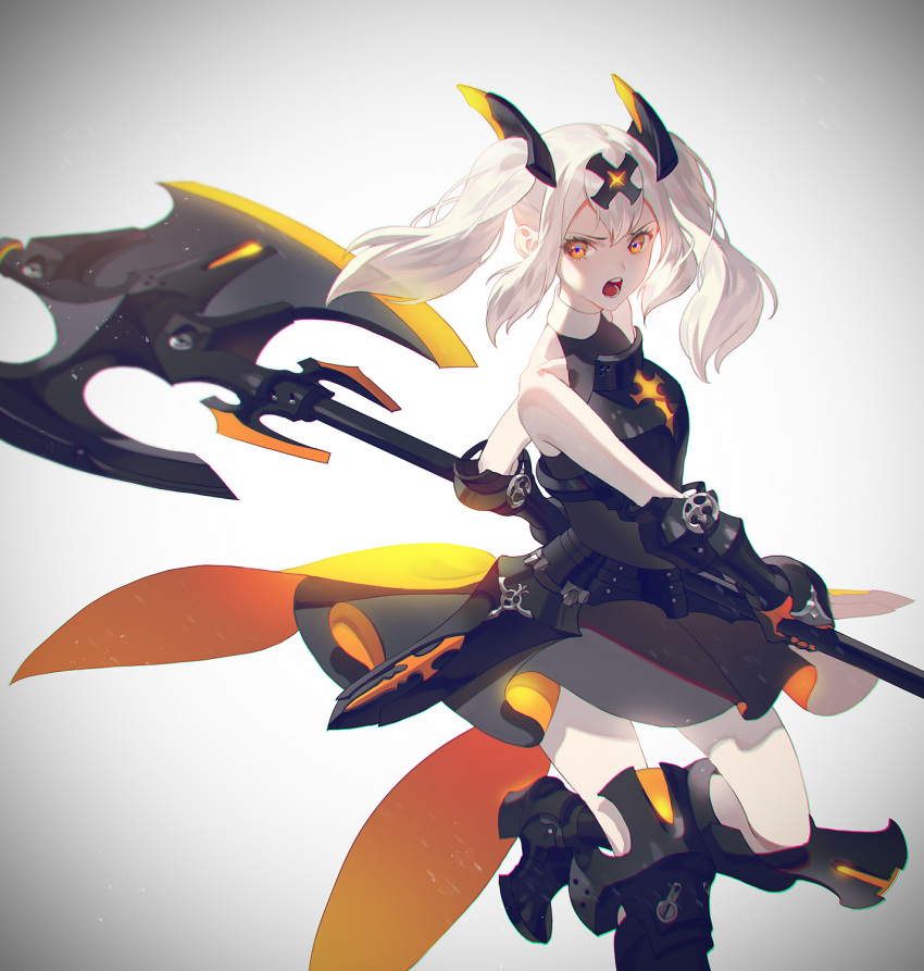 Safebooru - 1girl angry armor armored boots armored dress axe bangs bare shoulders boots collar ...