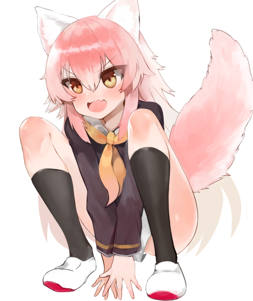 Safebooru - 1girl animal ear fluff animal ears bangs between legs black legwear black shirt ...