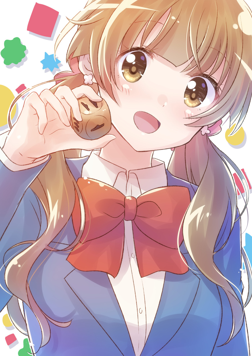 Safebooru - 1girl absurdres bangs blazer blue jacket blush bow brown eyes brown hair dice ...
