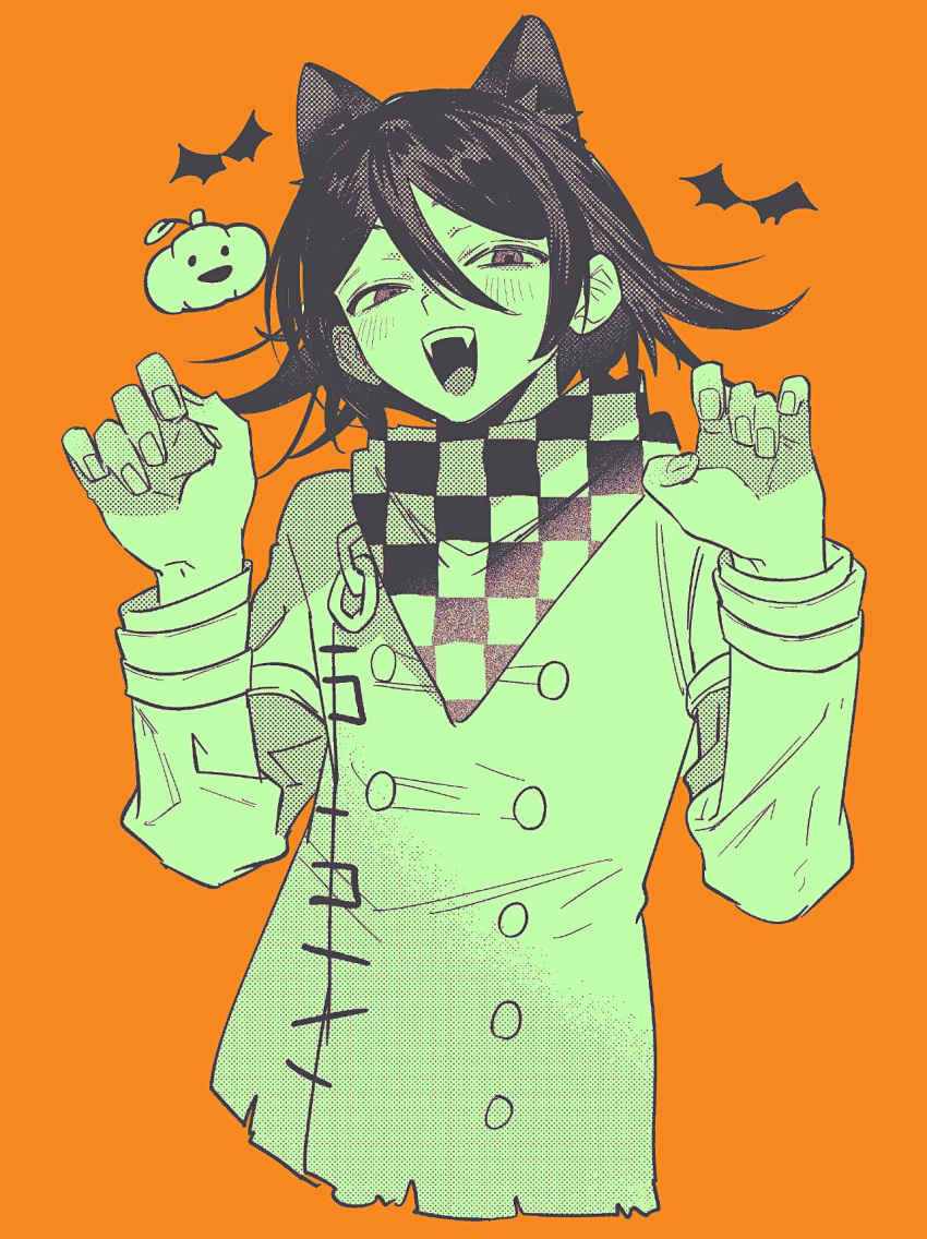 Safebooru - 1boy :d animal ears cat ears checkered bandana claw pose ...
