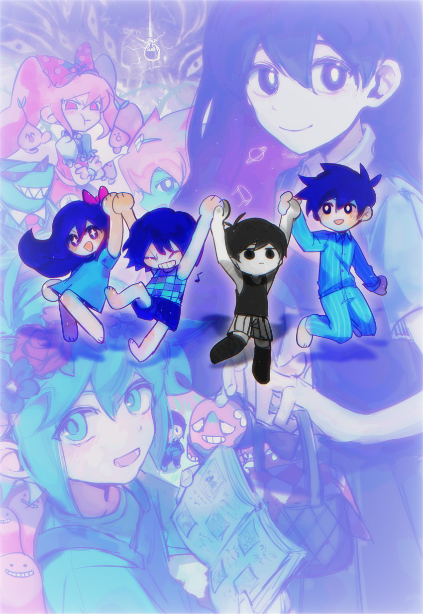 Safebooru - + + 4girls 6+boys :d :t \o/ ^ ^ antenna hair arms up aubrey ...