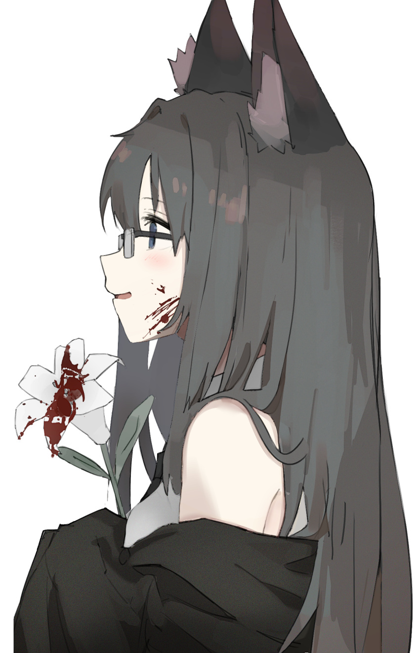 Safebooru - :d animal ears black hair blood blue eyes character profile ...