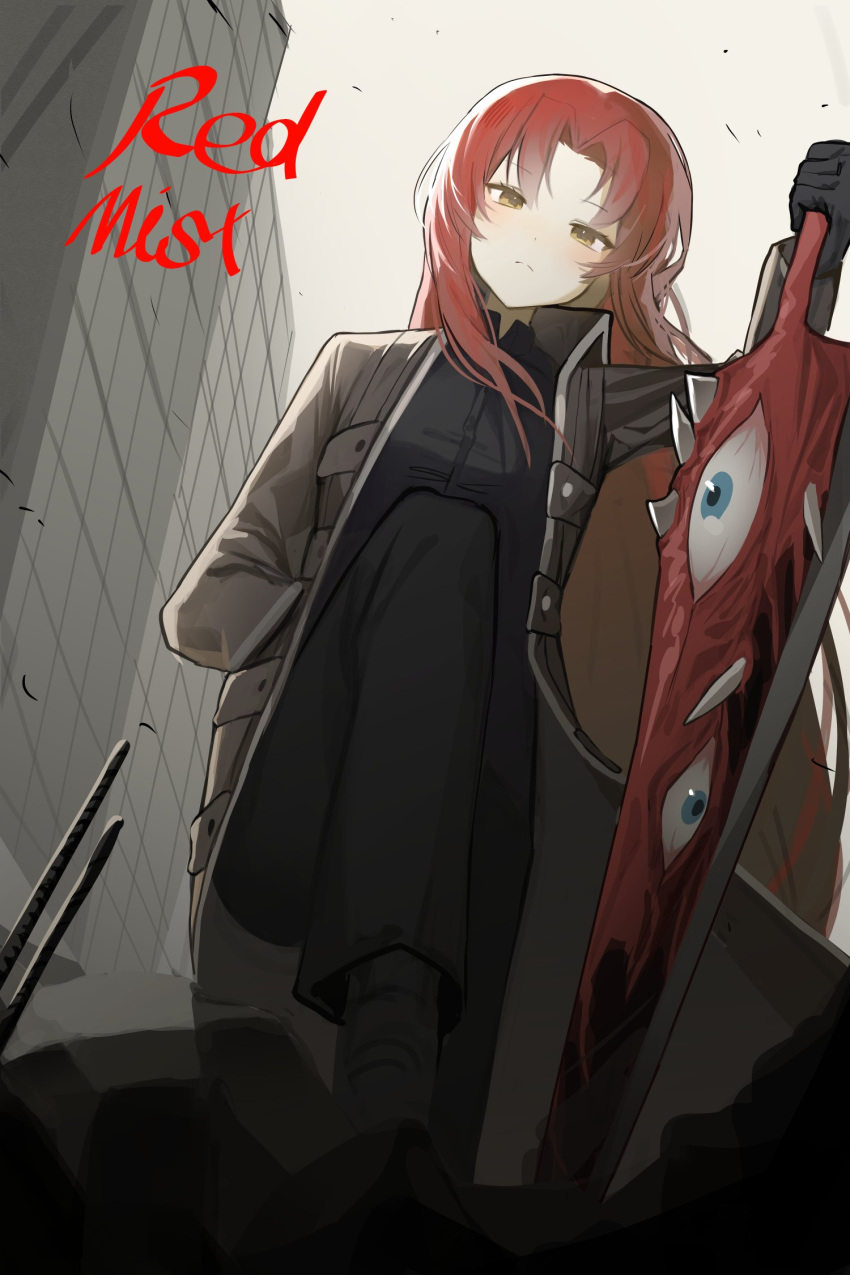 Safebooru - 1girl arm behind back black gloves black shirt blush brown ...