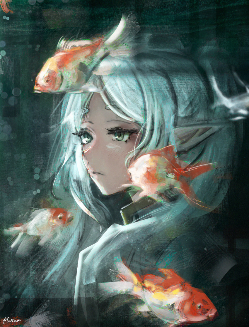 Safebooru - 1girl closed mouth elf english commentary fish frieren ...