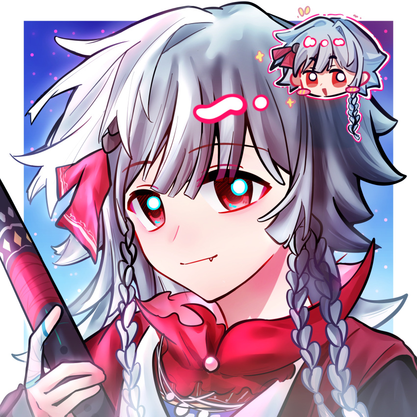 Safebooru - 1girl absurdres blue background border cape chibi chibi ...
