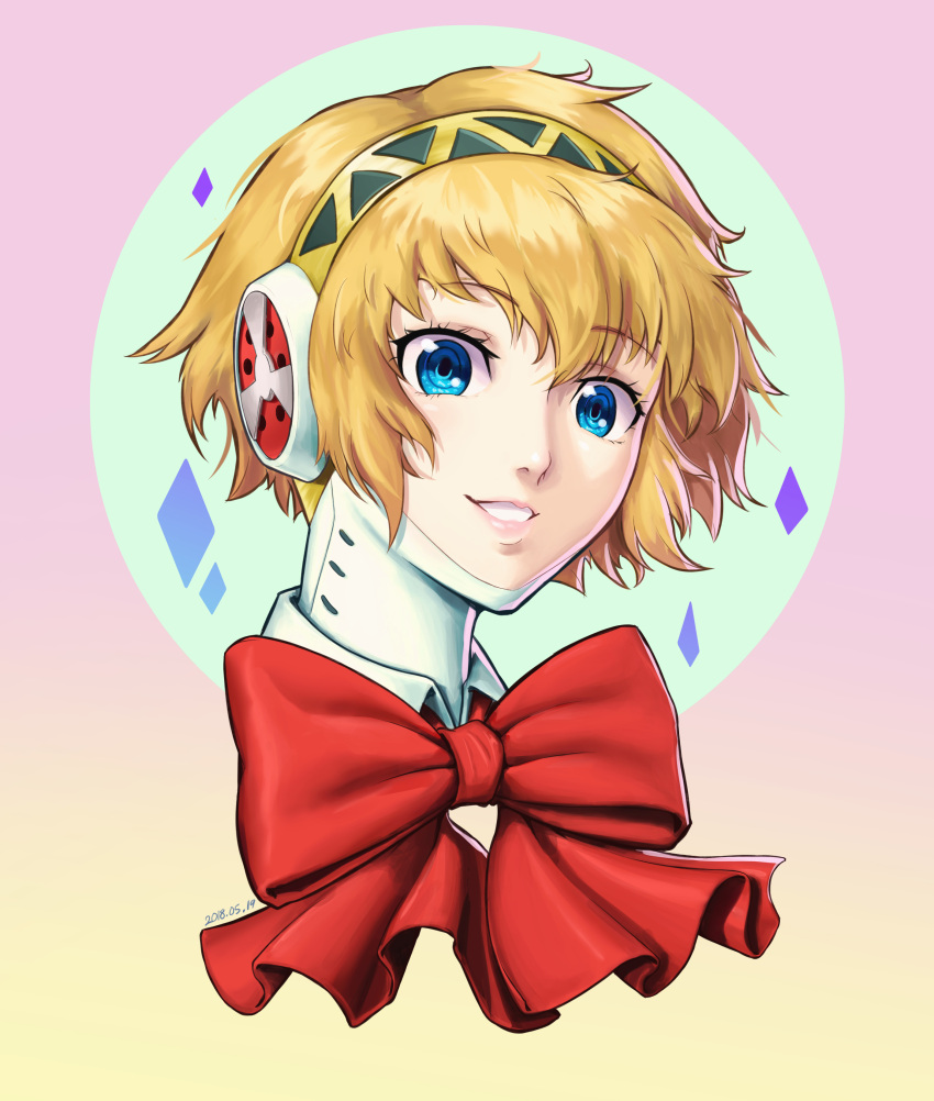 Safebooru - 1girl absurdres aegis (persona) android blonde hair blue eyes bow hairband highres ...
