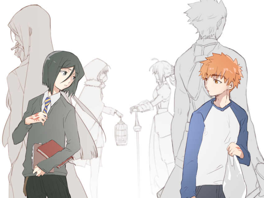 Safebooru - 2girls 4boys ahoge archer armor armored dress artoria ...