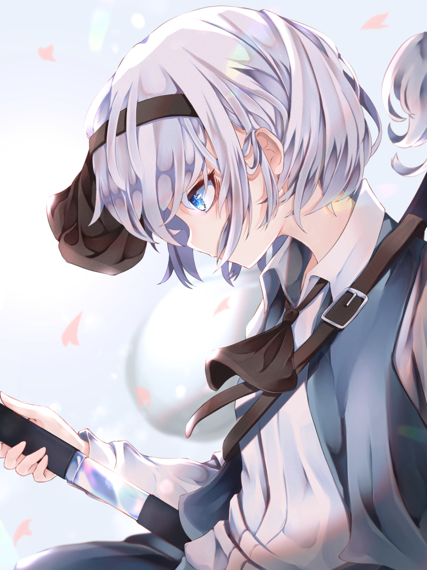 Safebooru 1girl Bangs Black Bow Blue Eyes Bow Bowtie Fall Dommmmmer 6693