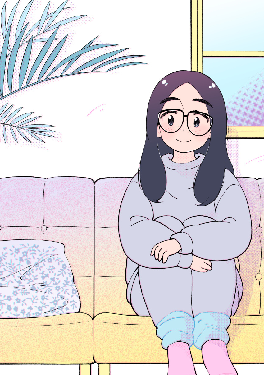 Safebooru 1girl 49s Aragon Absurdres Black Hair Blush Couch Eyebrows 5755