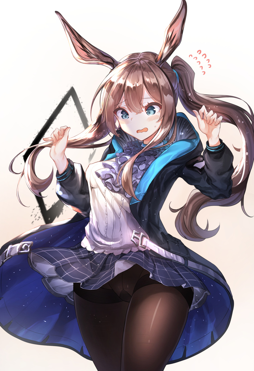 Safebooru - 1girl absurdres amiya (arknights) animal ears arknights bangs beige background black ...