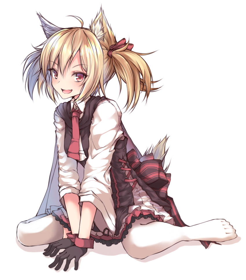 Safebooru - 1girl animal ear fluff animal ears arknights bangs barefoot black gloves blonde hair ...