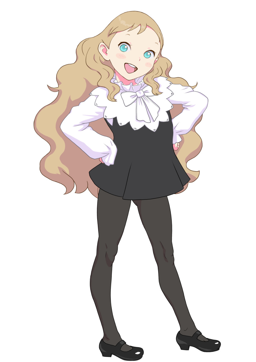 Safebooru - 1girl :d aurore (takatou sora) black dress black footwear black legwear blue eyes ...