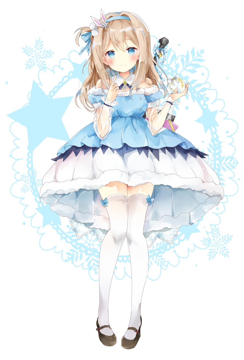 Safebooru - 1girl absurdres bare shoulders black footwear blue bow blue dress blue eyes blue ...