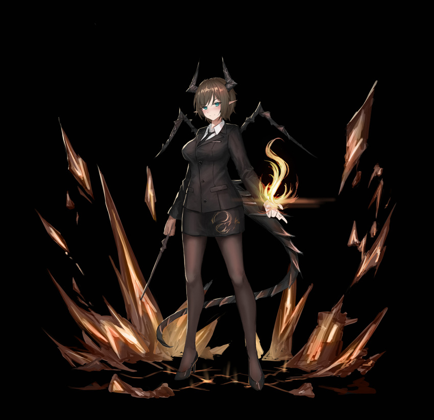 Safebooru - 1girl bangs black background black footwear black jacket black neckwear black skirt ...