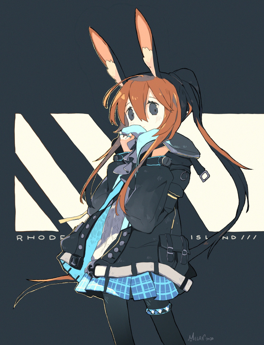 Safebooru - 1girl amiya (arknights) animal ears arknights ascot black jacket black legwear ...
