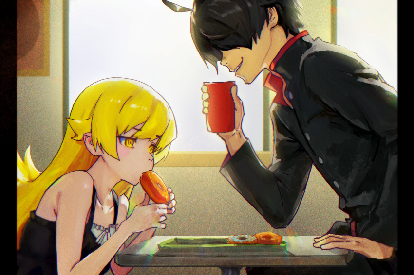 Safebooru - 1boy 1girl absurdres ahoge araragi koyomi backlighting bare ...