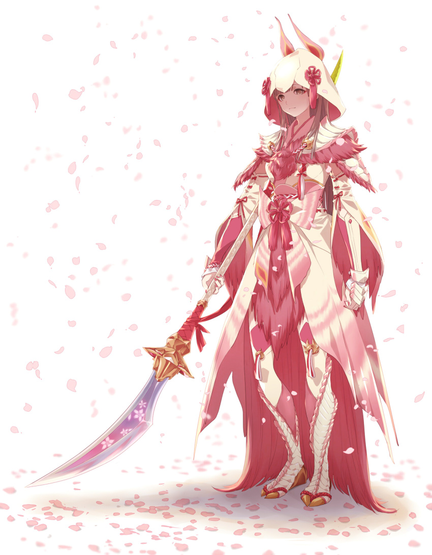 Safebooru - 1girl armor arms at sides brown hair cherry blossoms ...
