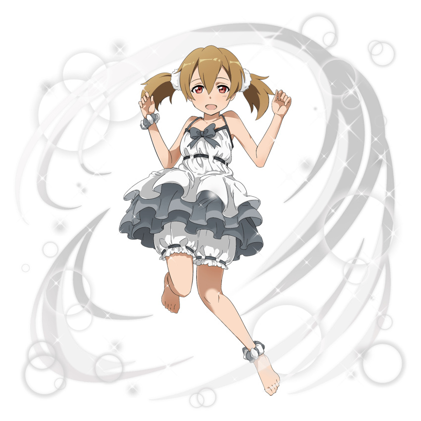 Safebooru - 1girl :d ankle scrunchie bangs barefoot blush bow bowtie ...