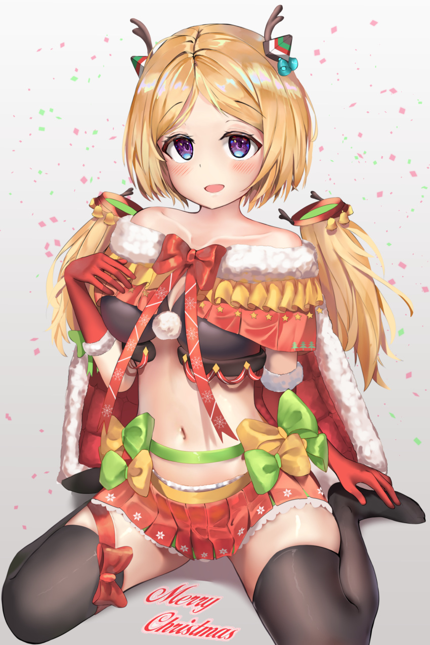 Safebooru - 1girl aki rosenthal antlers bangs bare shoulders black legwear blonde hair blush bow ...