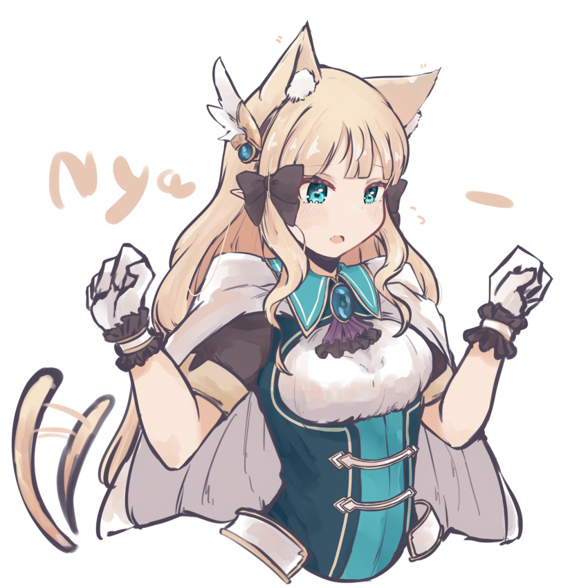Safebooru - 1girl absurdres animal ears blonde hair blue eyes breasts capelet cat ears cat tail ...