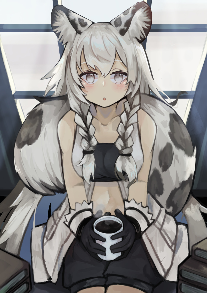 Safebooru - 1girl absurdres animal ears arknights bandeau bangs bare shoulders black gloves ...