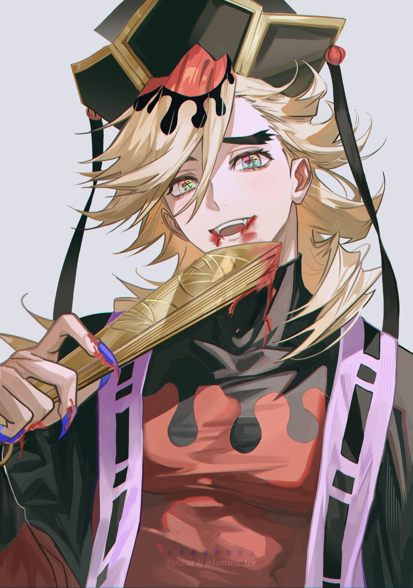 Safebooru - 1boy black hat blonde hair blood blood from mouth blood on ...