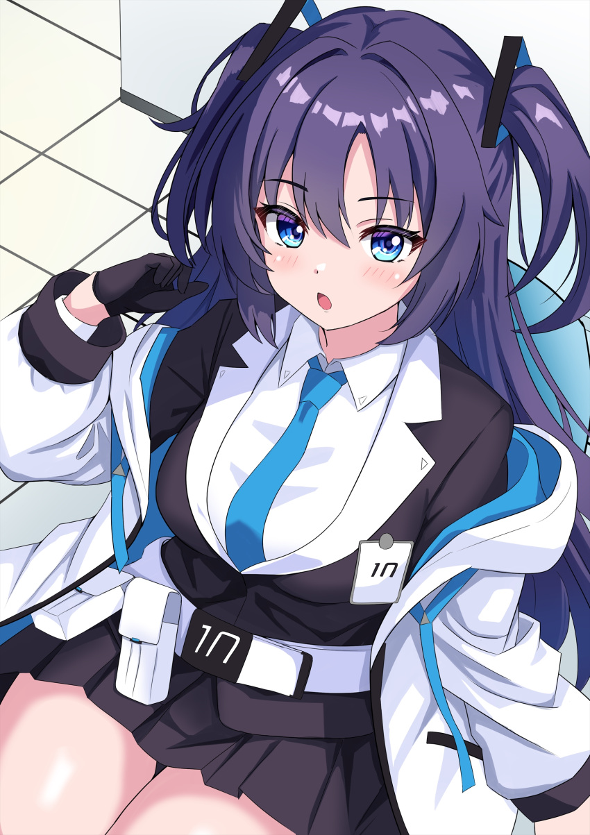 Safebooru - 1girl :o absurdres belt black gloves black skirt black suit blue archive blue eyes ...