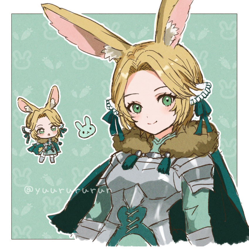 Safebooru - 1girl animal ears aqua tunic armor blonde hair blush ...