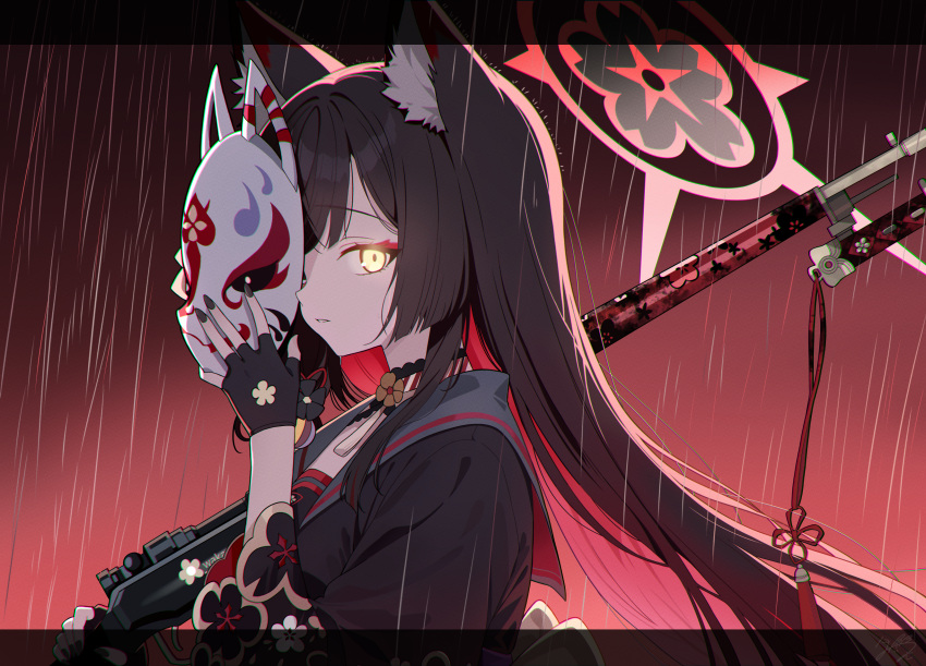 Safebooru - 1girl animal ear fluff animal ears arisaka bayonet black gloves black hair black ...