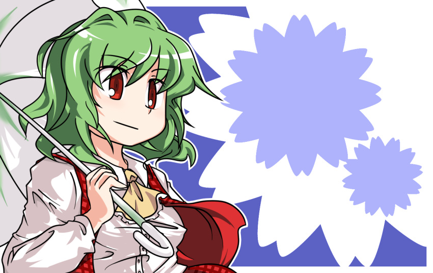 Safebooru - green hair iyau kazami yuuka light smile parasol plaid ...