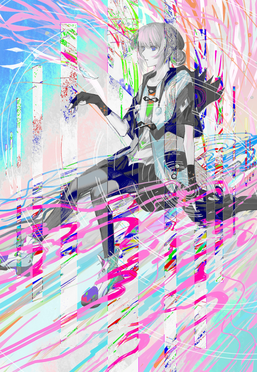 Safebooru - 1girl abstract background absurdres blue eyes boots double ...