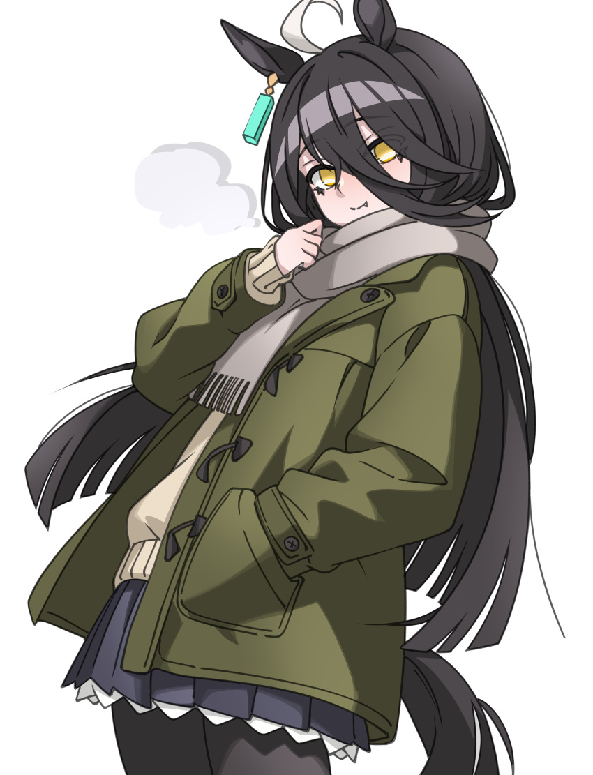 Safebooru - 1girl absurdres ahoge animal ears black hair black pantyhose black skirt blush ...