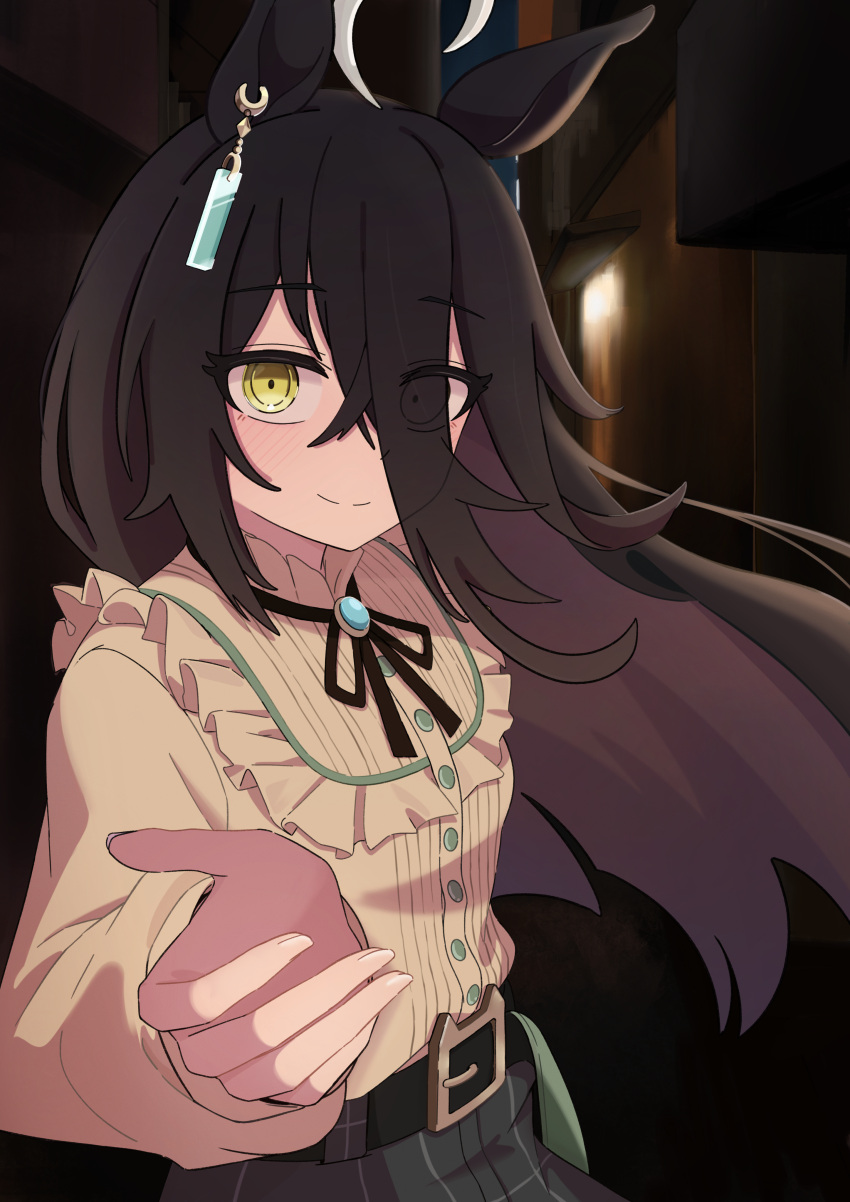 Safebooru - 1girl absurdres ahoge animal ears black hair black ribbon book-16key commentary ...