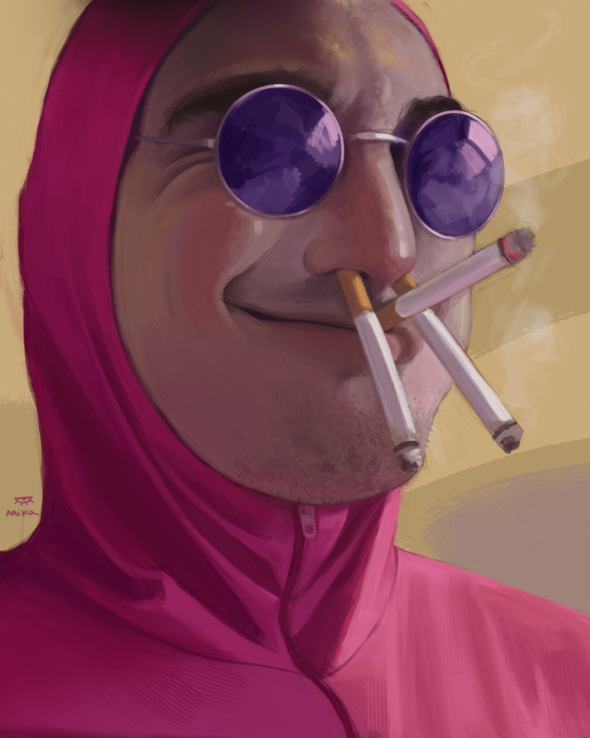 Safebooru - 1boy absurdres artist name bodysuit cigarette in nose ...