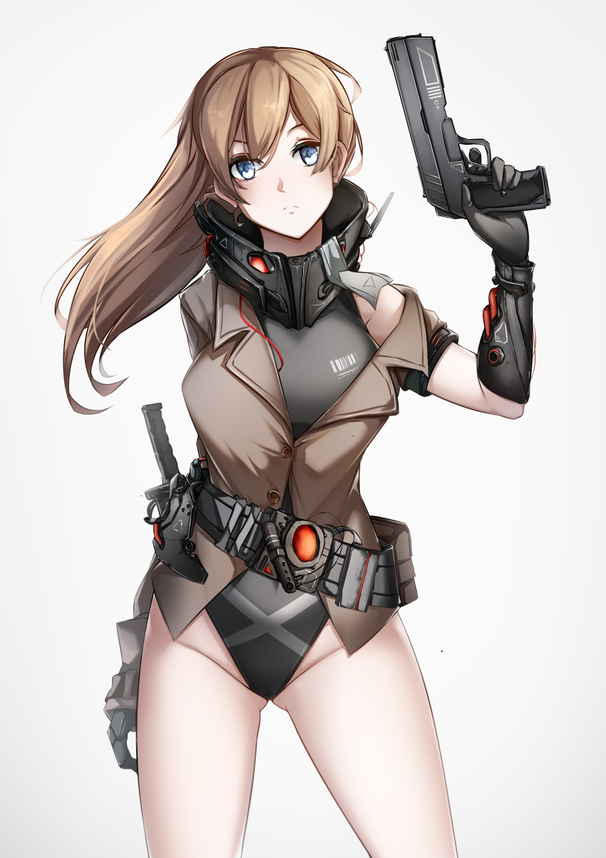 Safebooru - 1girl absurdres blazer blonde hair blue eyes gloves gun highleg highleg leotard ...