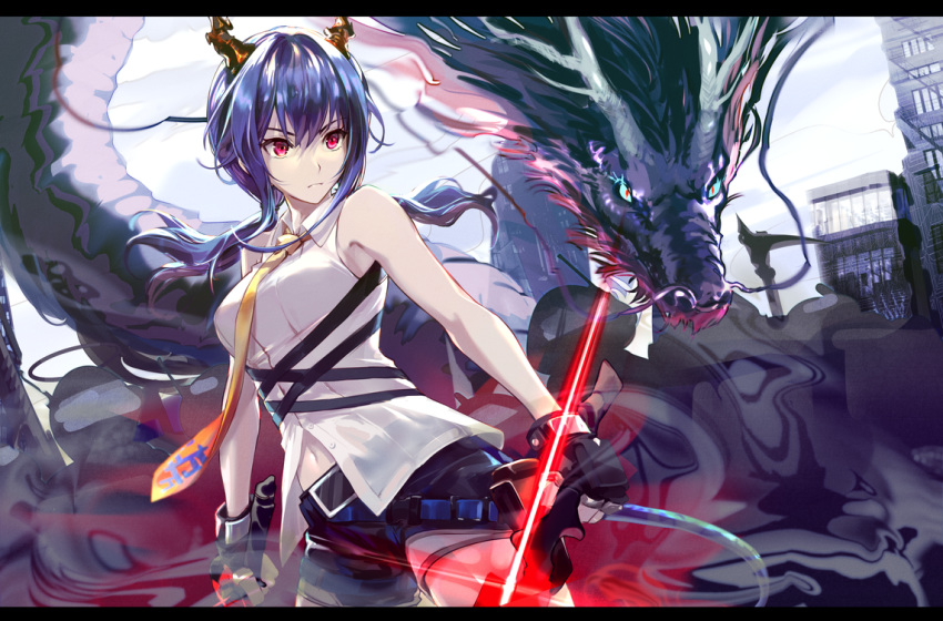 Safebooru - 1girl arknights bare arms bare shoulders black gloves blue hair blue shorts breasts ...