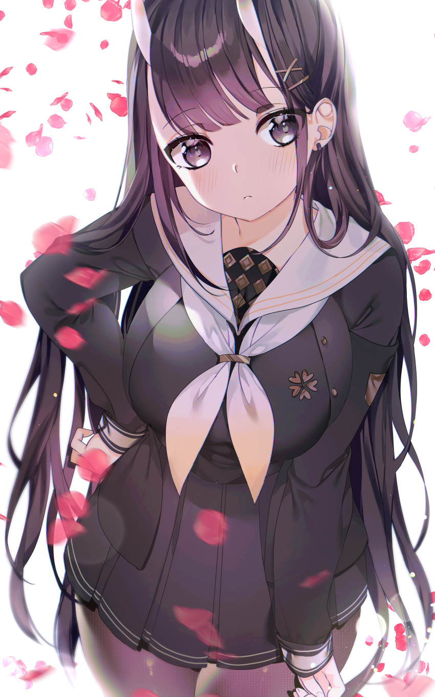 Safebooru - 1girl absurdres azur lane black hair black skirt blush breasts closed mouth hair ...