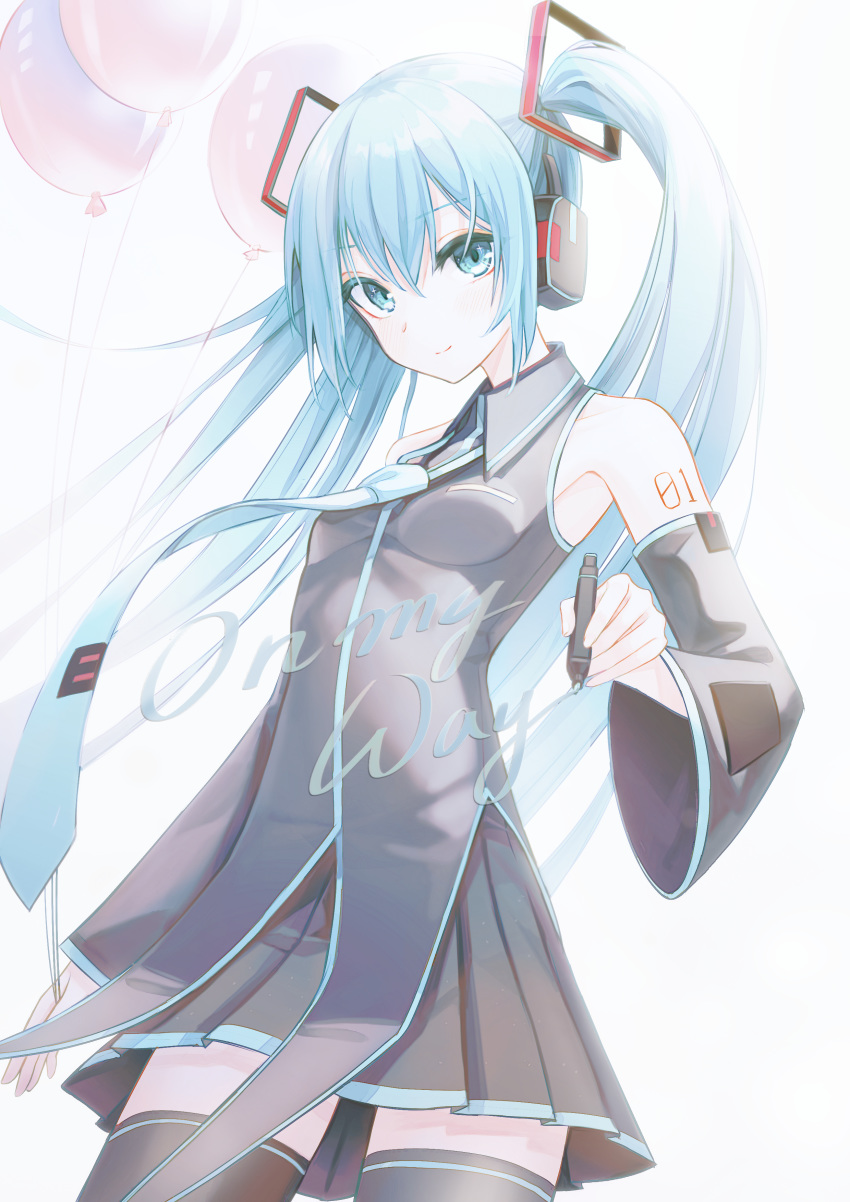 Safebooru - 1girl absurdres aqua eyes aqua hair bare shoulders black skirt black sleeves blue ...