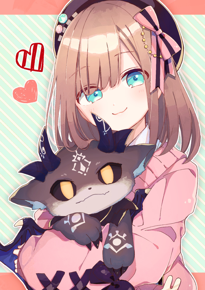 Safebooru - 1girl bangs beret black headwear blue eyes blush bow brown ...